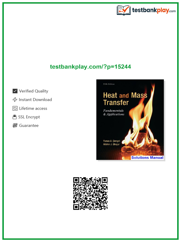 Heat and Mass Transfer Fundamentals and Applications 5th Edition Cengel ...