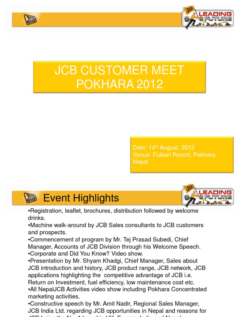JCB Customer Meet Highlights 2012 | PDF | Business Economics | Market ...