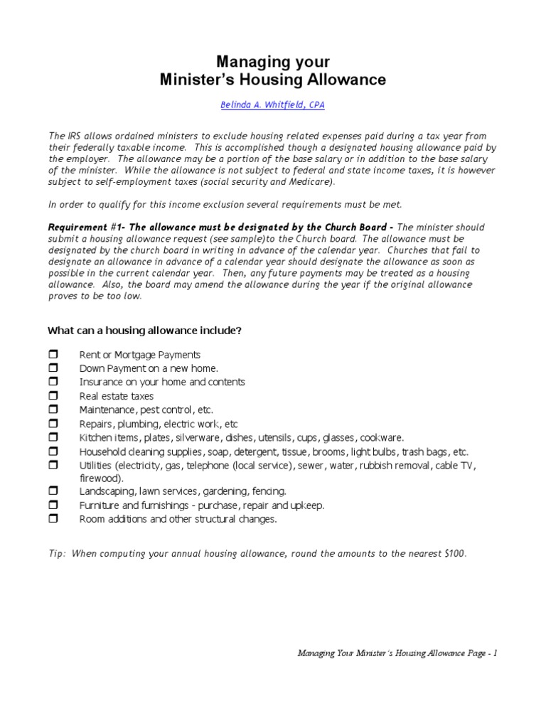 Managing Minister Housing Allowance | PDF | Expense | Transaction Account