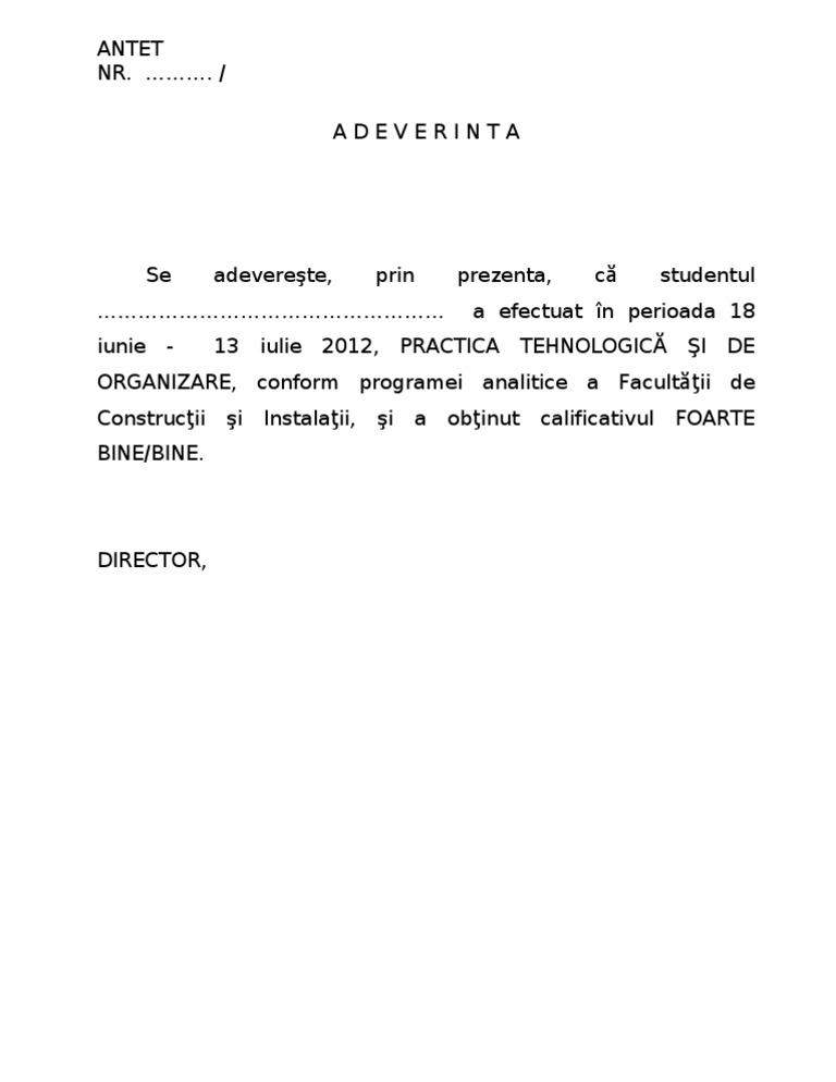 MODEL Adeverinta Practica Constructii Iasi | PDF