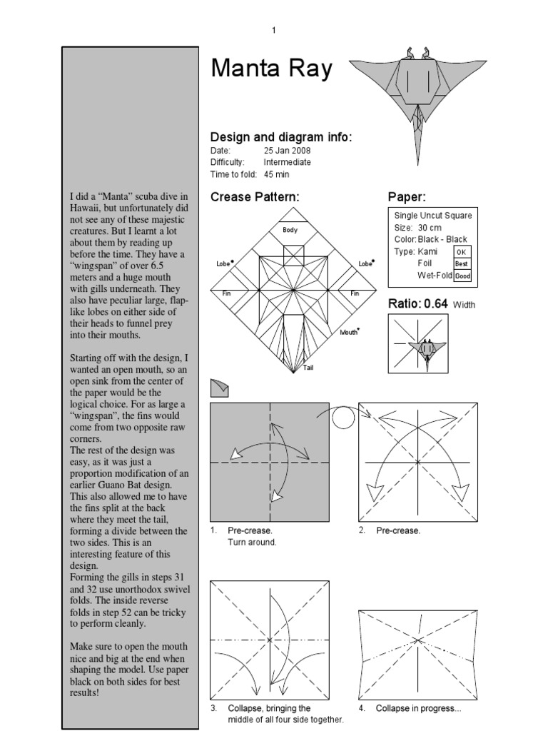 Manta Ray: Design and Diagram Info | PDF | Origami | Paper Folding