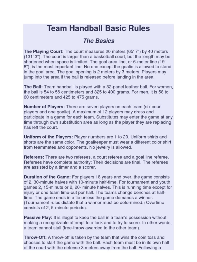 Team Handball Basic Rules | PDF | Gaming | Sports Rules And Regulations