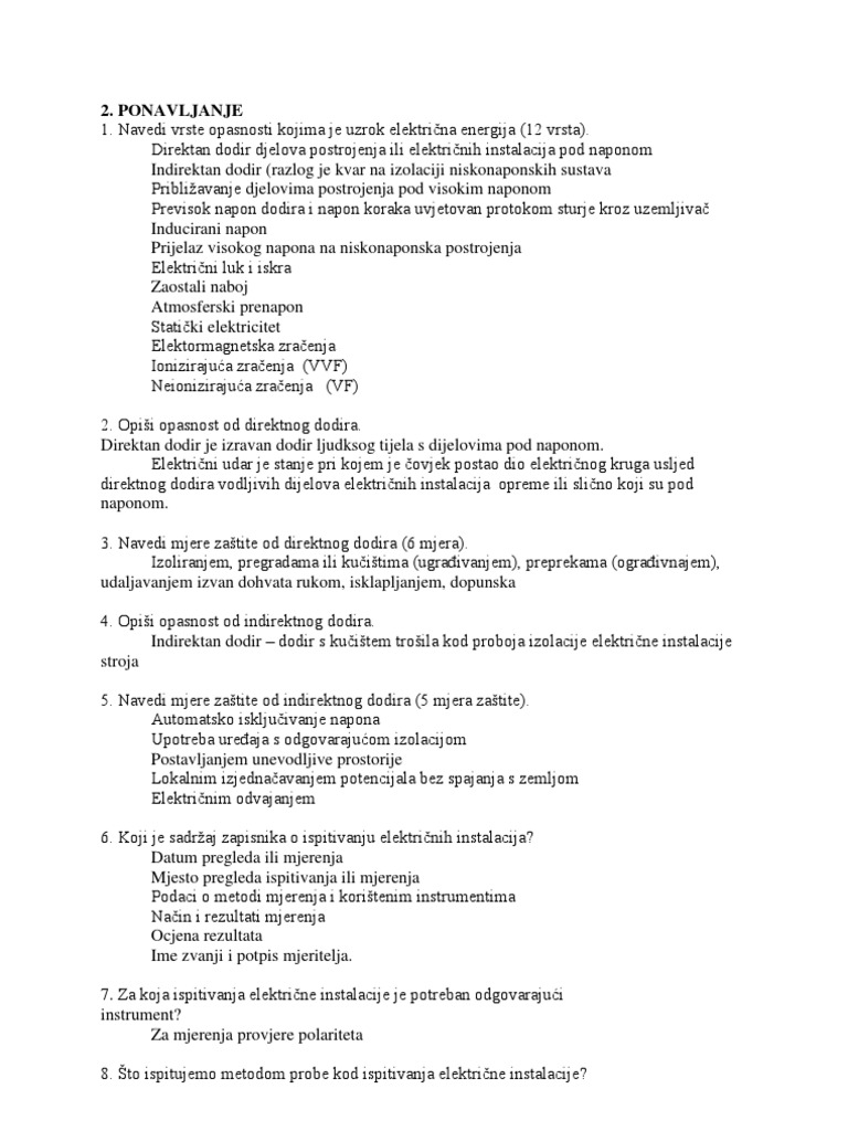 2. Opasnost Od Elektricne Energije Ponavljanje