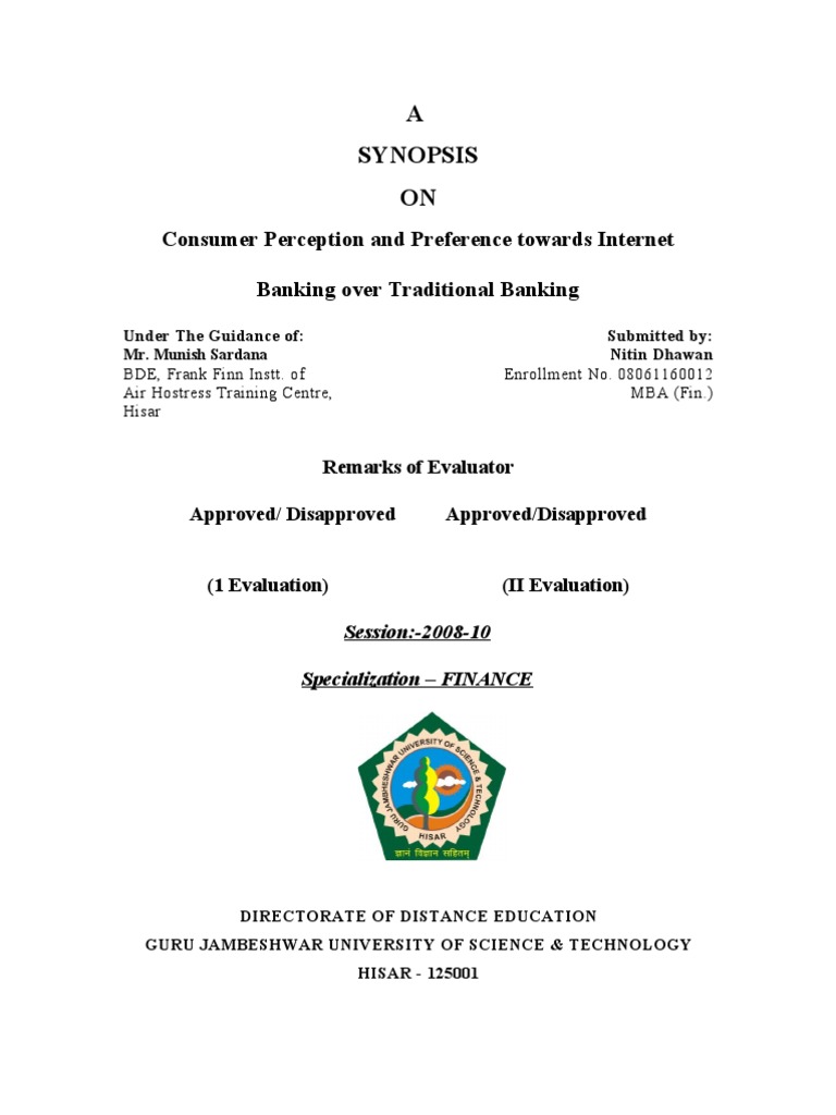 Synopsis Mba Project | PDF | Online Banking | Banks & Banking