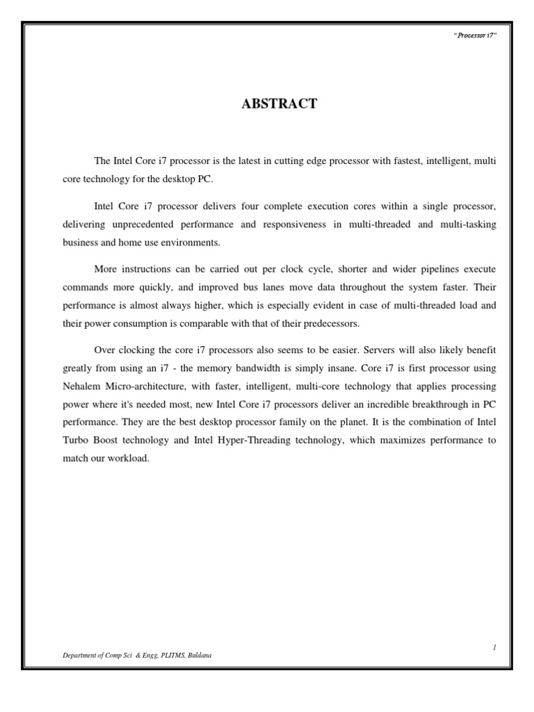 Processor I7 (Seminar Report) | PDF | Multi Core Processor | Central Processing Unit
