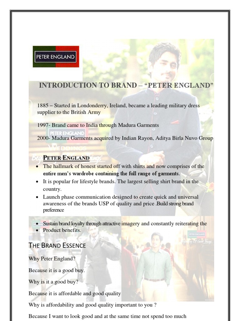 Introduction to Peter England Brand | PDF | Promotion (Marketing) | Brand
