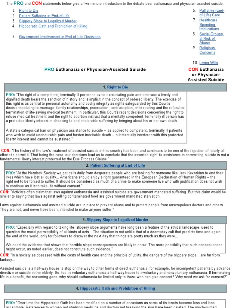 Pros and Cons of Euthanasia | PDF | Medical Ethics | Professional Ethics