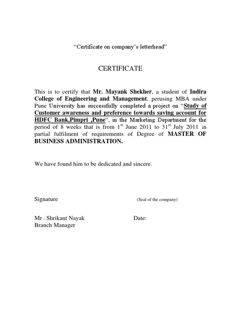 Certificate Sample | PDF | Master Of Business Administration | Academia
