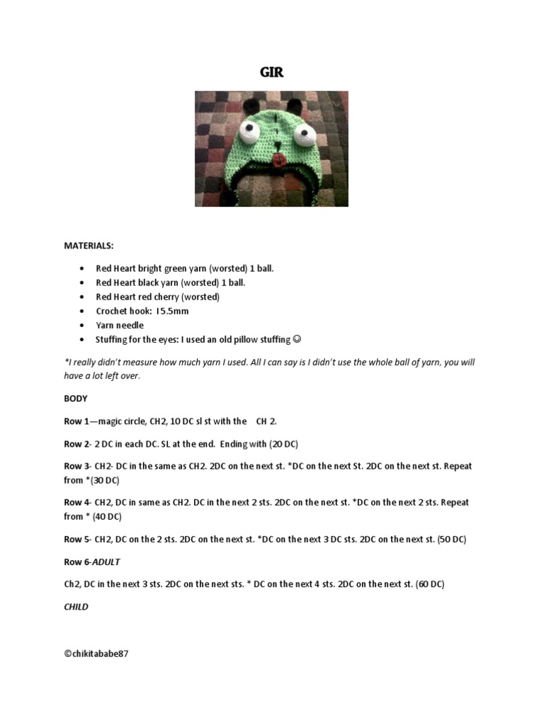 GIR Hat Pattern | PDF | Crochet | Woven Fabrics