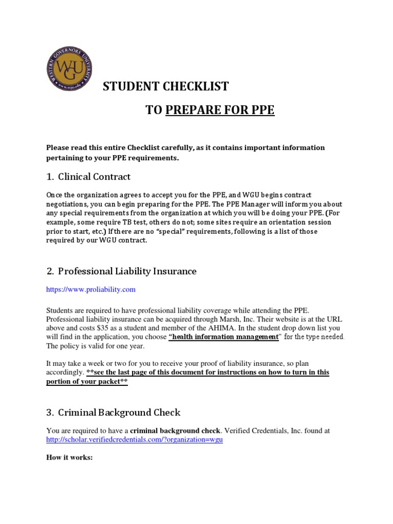 Student Ppe Checklist 2012 | PDF | Health Informatics | Health Care