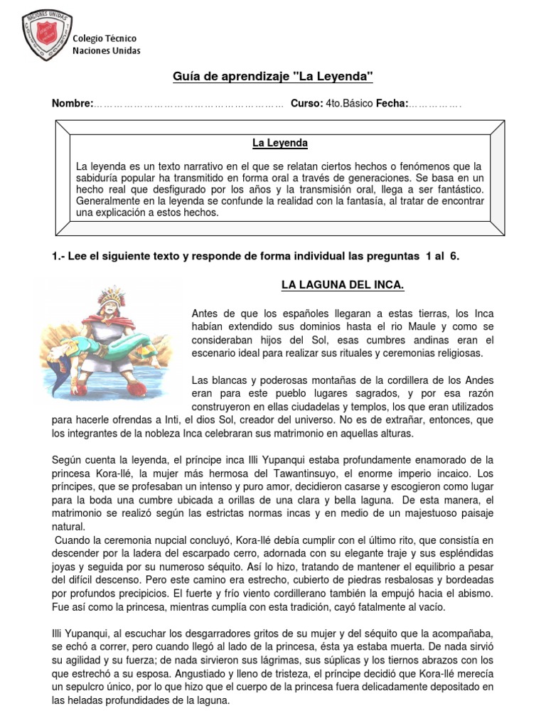 Guía de Aprendizaje La LEYENDA | PDF | Imperio Inca | Rituales