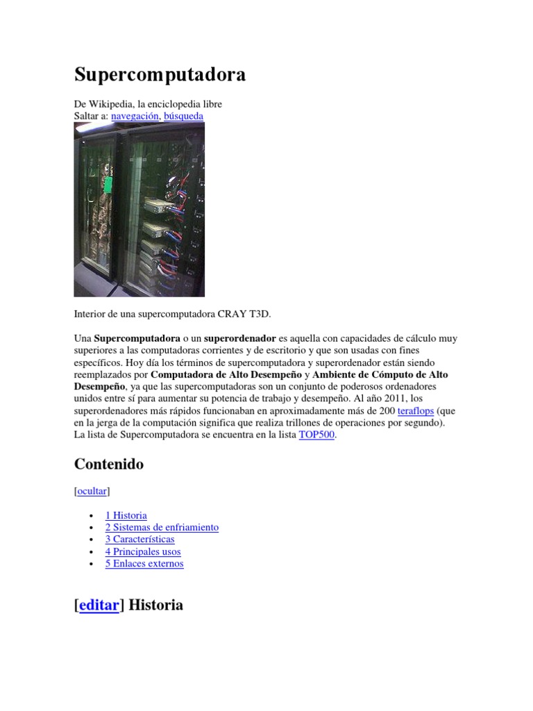 Características y usos de supercomputadoras | PDF | Supercomputadora ...