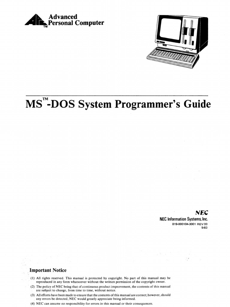 NEC APC MS-DOS System Programmers Guide Sep83 | PDF | Assembly Language | Instruction Set