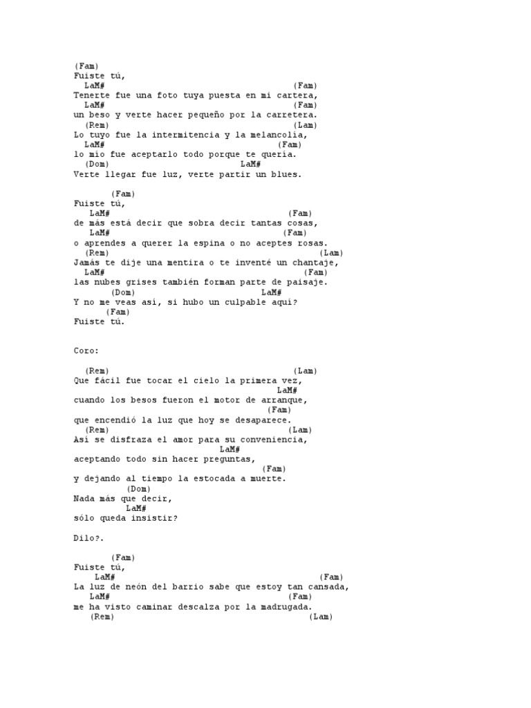 Acordes Fuiste Tu | PDF