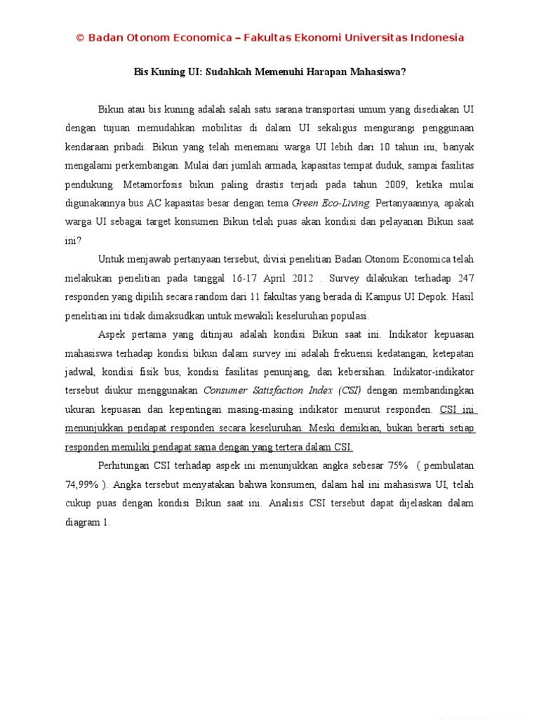 Bis Kuning UI Sudahkah Memenuhi Harapan Mahasiswa - Output Penelitian | PDF