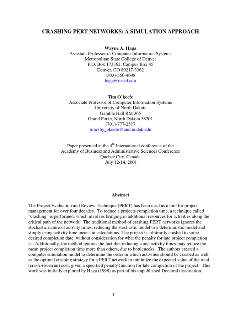 Crashing Pert Networks: A Simulation Approach | PDF | Mathematical ...