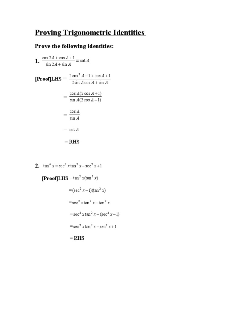 Proving Trigonometric Identities | PDF
