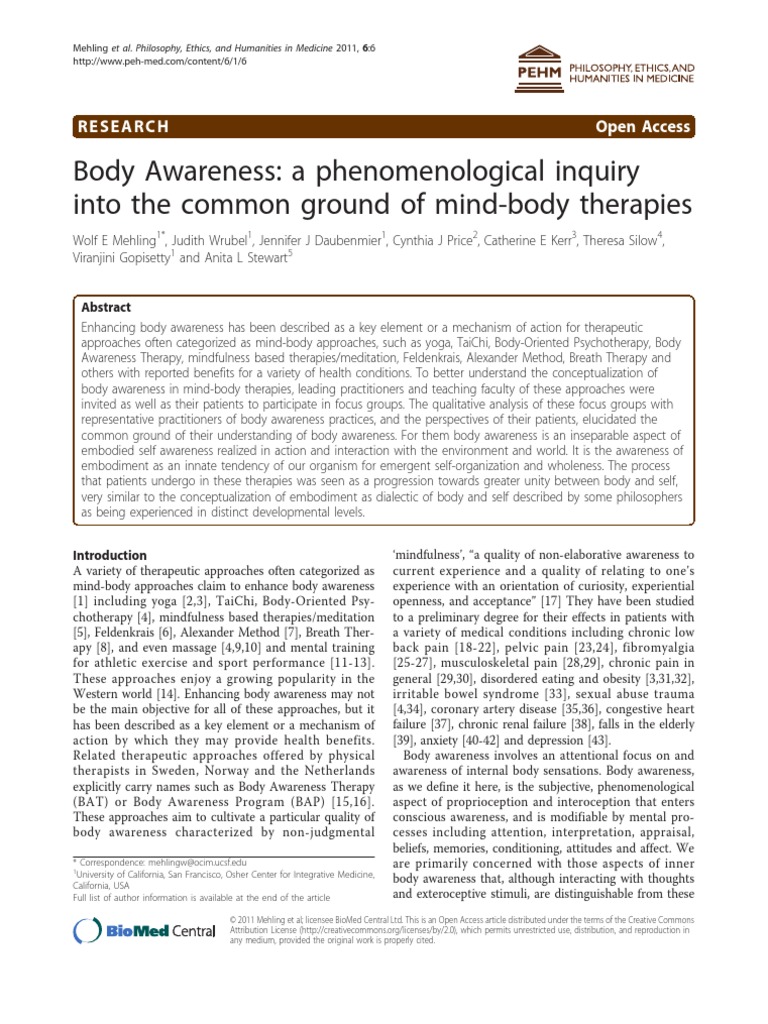 Body Awareness: A Phenomenological Inquiry Into The Common Ground of ...