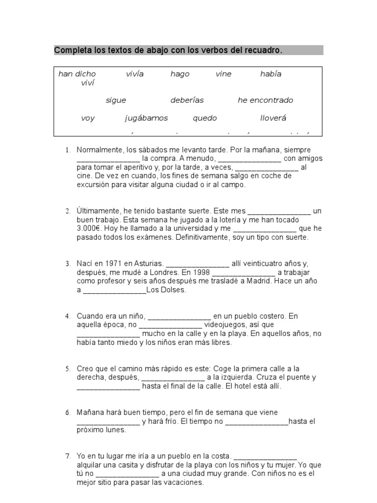Repaso de tiempos verbales