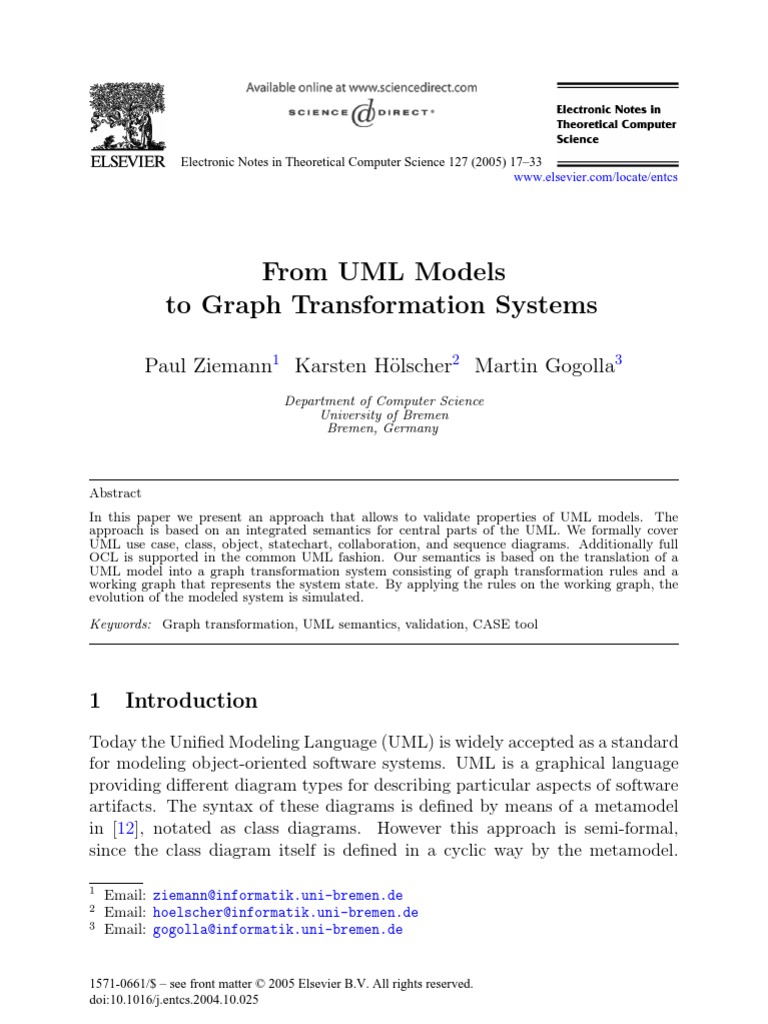 From UML Models To Graph Transformation Systems: Paul Ziemann Karsten H Olscher Martin Gogolla ...