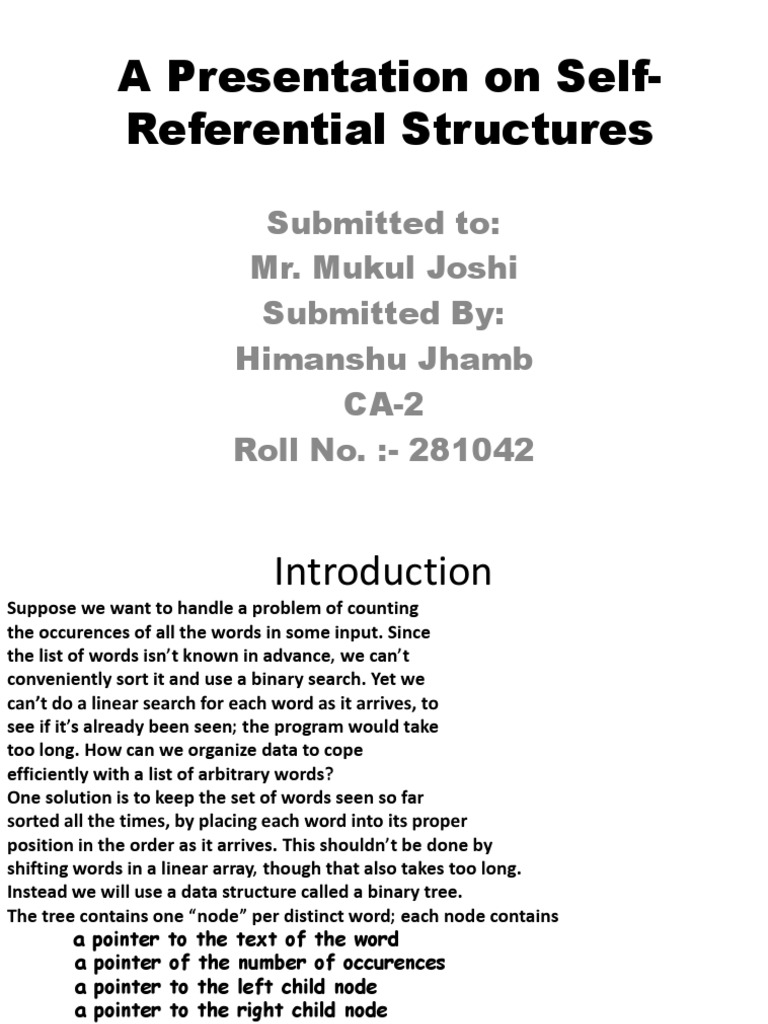 A Presentation On Self Referential Structures Pdf Algorithms And Data Structures Applied