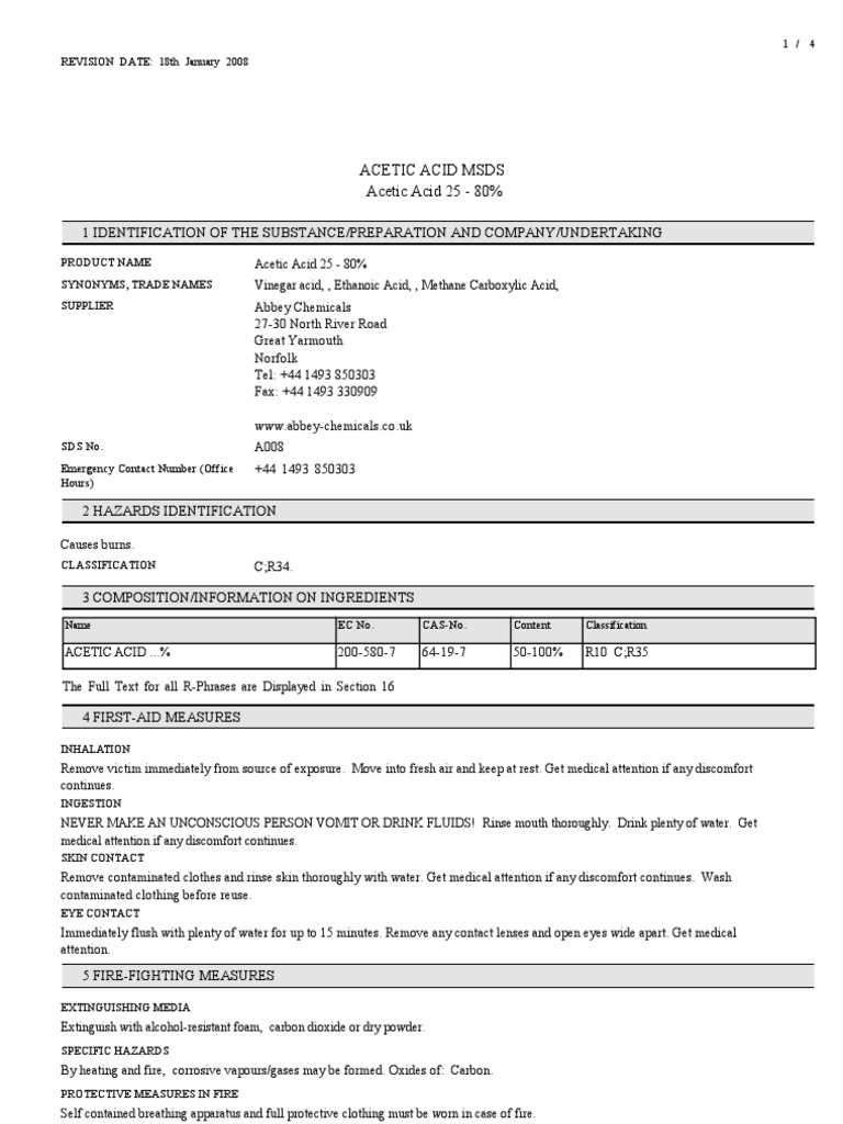 Acetic Acid MSDS | PDF | Acetic Acid | Materials