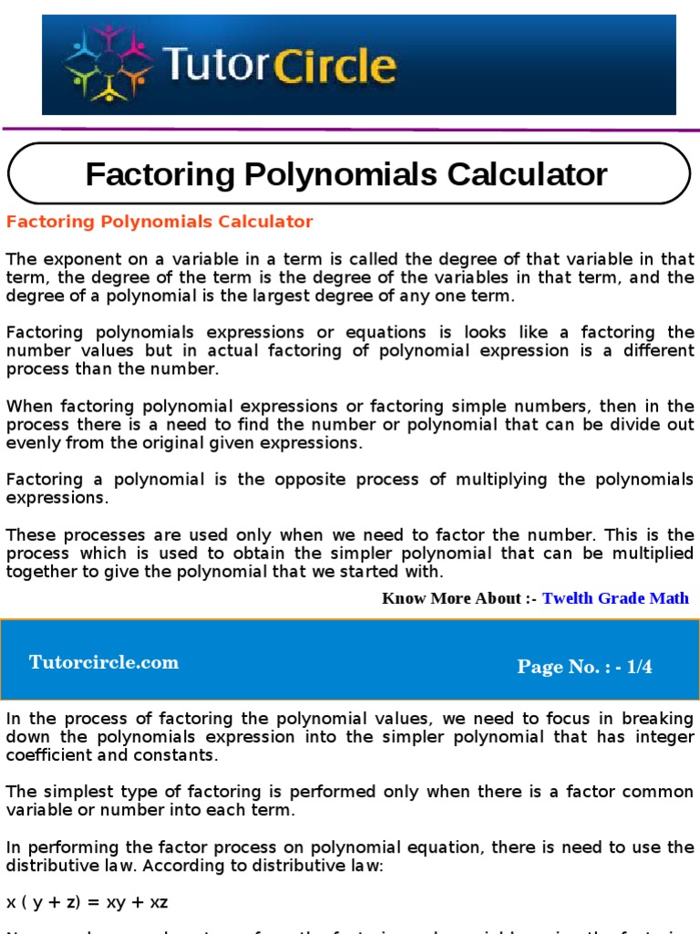 Factoring Polynomials Calculator | PDF | Factorization | Polynomial