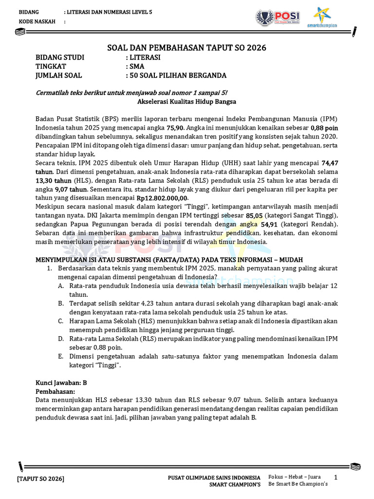 Pembahasan Soal AKM Level 5 - TAPUT SO 2026 | PDF