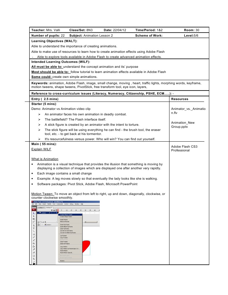 Animation Lesson Plan with Adobe Flash | PDF | Animation | Adobe Flash