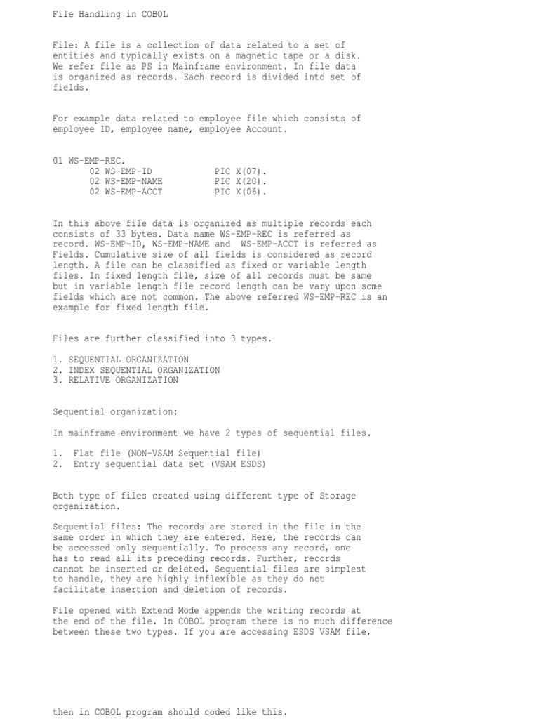 COBOL File Handling | PDF | File System | Computer File COBOL File Handling | PDF | File System | Computer File