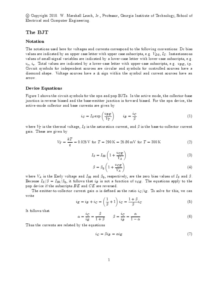BJT T Model | PDF | Bipolar Junction Transistor | Electromagnetism