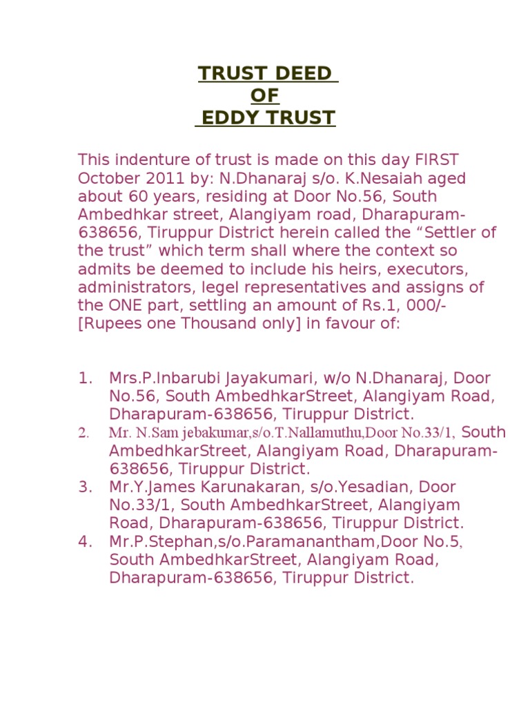 Trust Deed | PDF | Trustee | Trust Law