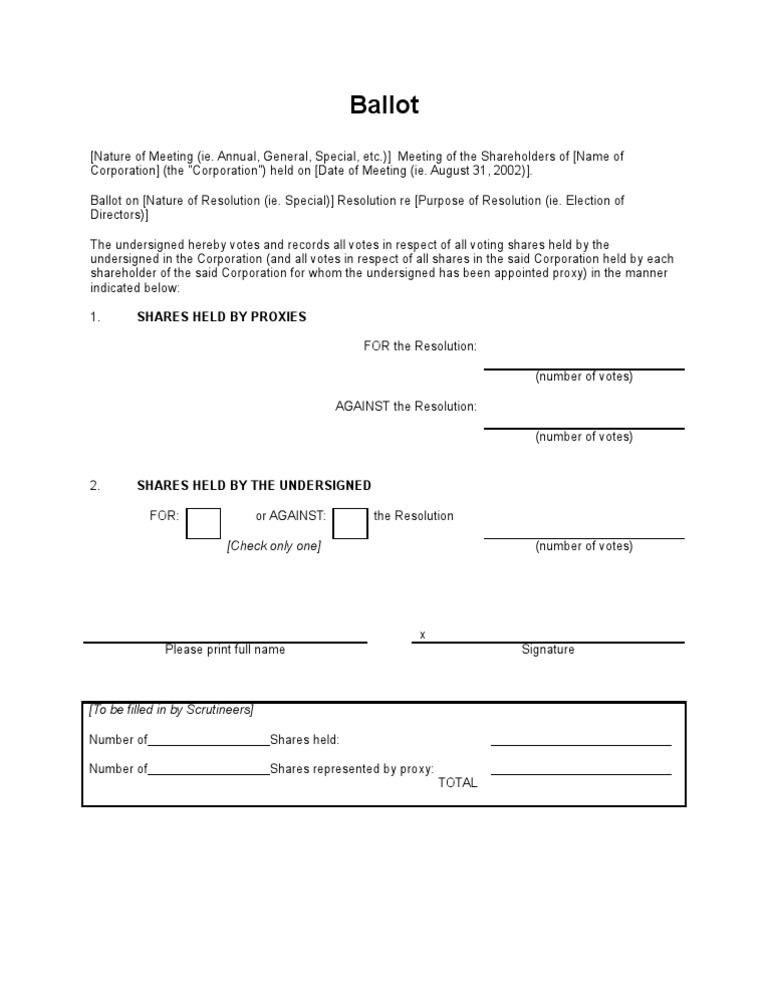 Shareholder Meeting Ballot Template | PDF