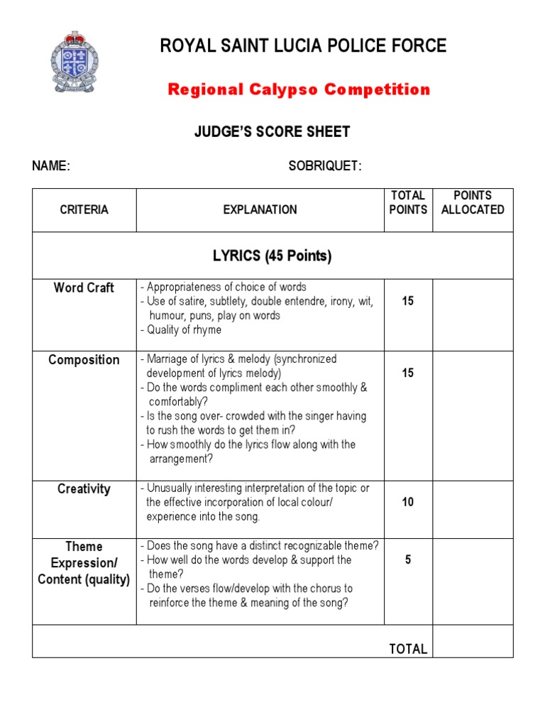 Criteria Police Kaiso 2k11 | PDF | Lyrics | Song Structure