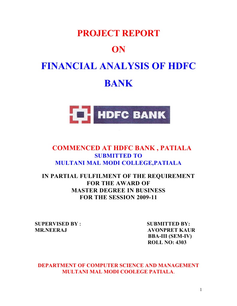Financial Analysis of HDFC Bank: Project Report ON | PDF | Debit Card ...