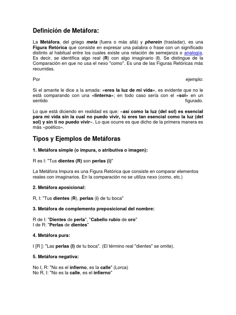 Definición de Metáfora | PDF | Metáfora | Realidad