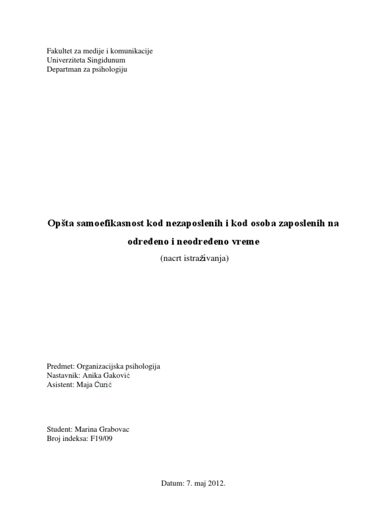 Nacrt Istrazivanja M.grabovac f19-09 | PDF