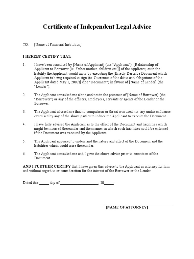Certificate of Independent Legal Advice | PDF | Law