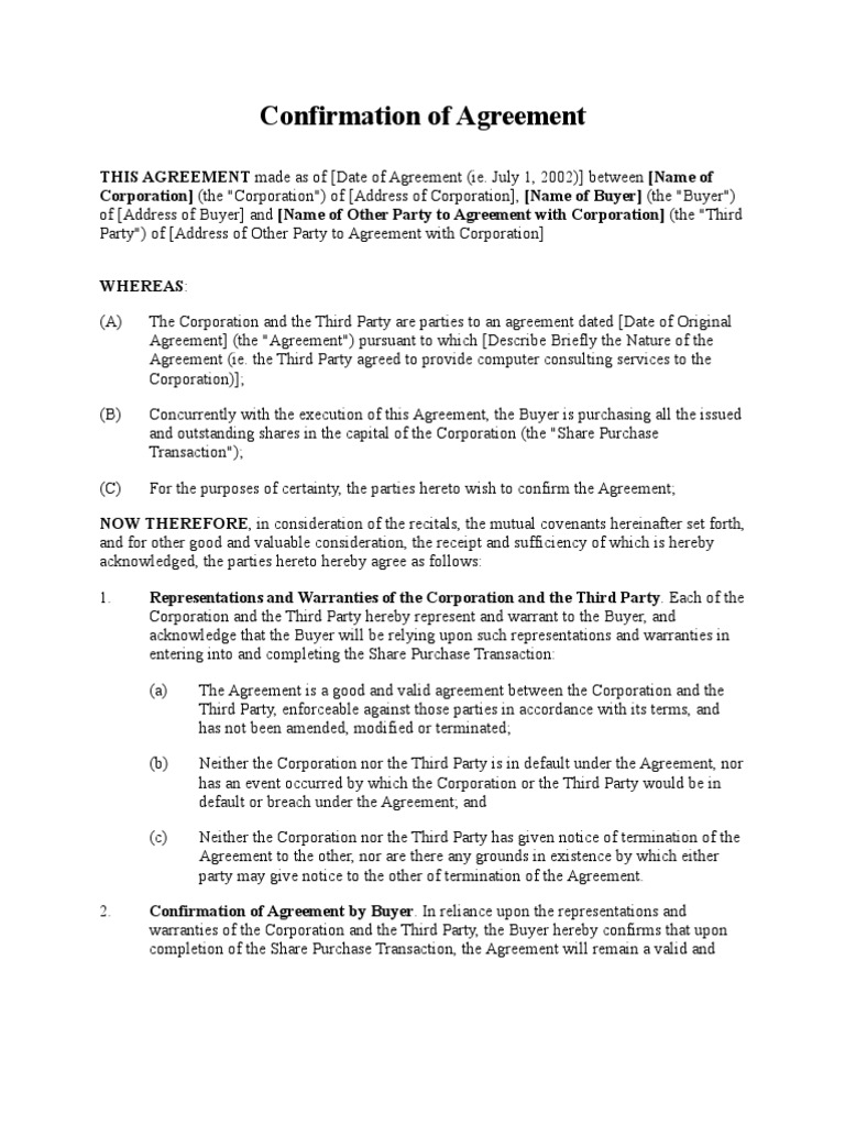 Confirmation of Agreement | PDF | Common Law | Legal Concepts
