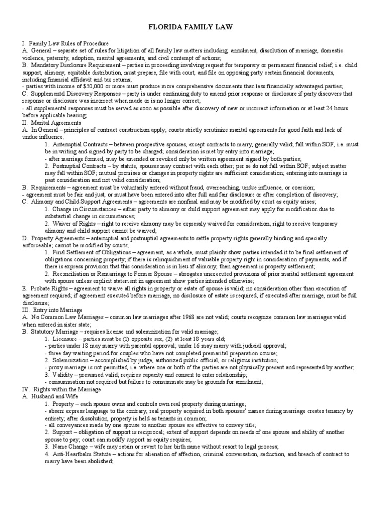 Fla Family Law_checklists | Marriage | Alimony