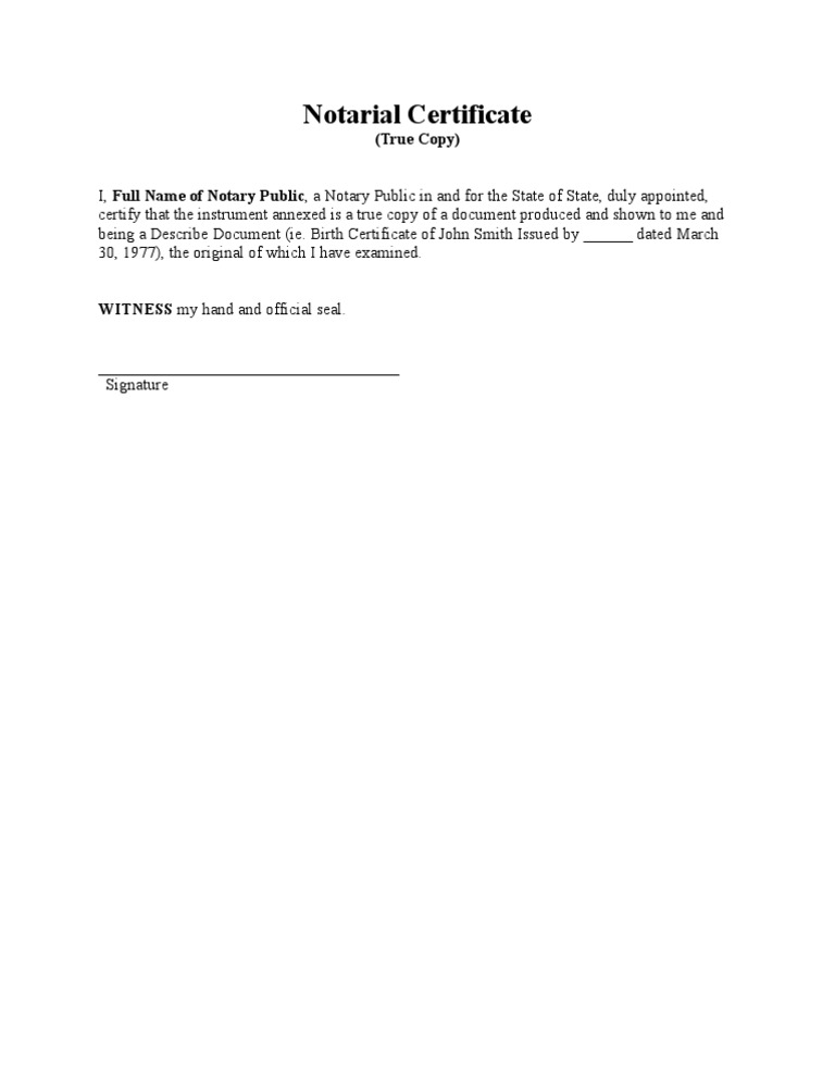 Notarial Certificate (True Copy) | PDF