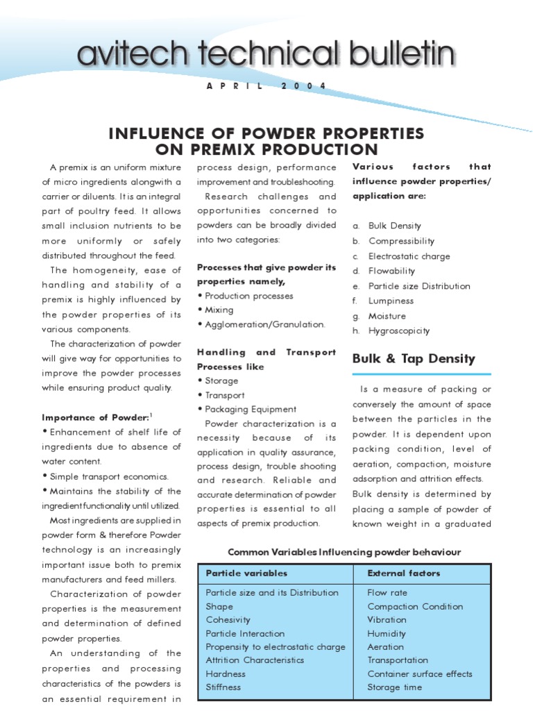 Powder Properties in Premix Production | PDF | Powder (Substance ...
