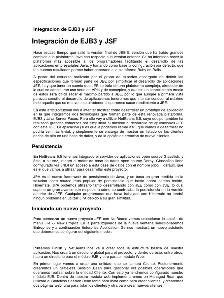 Integracion de EJB3 y JSF | PDF | Transferencia de estado representacional | Plataforma Java