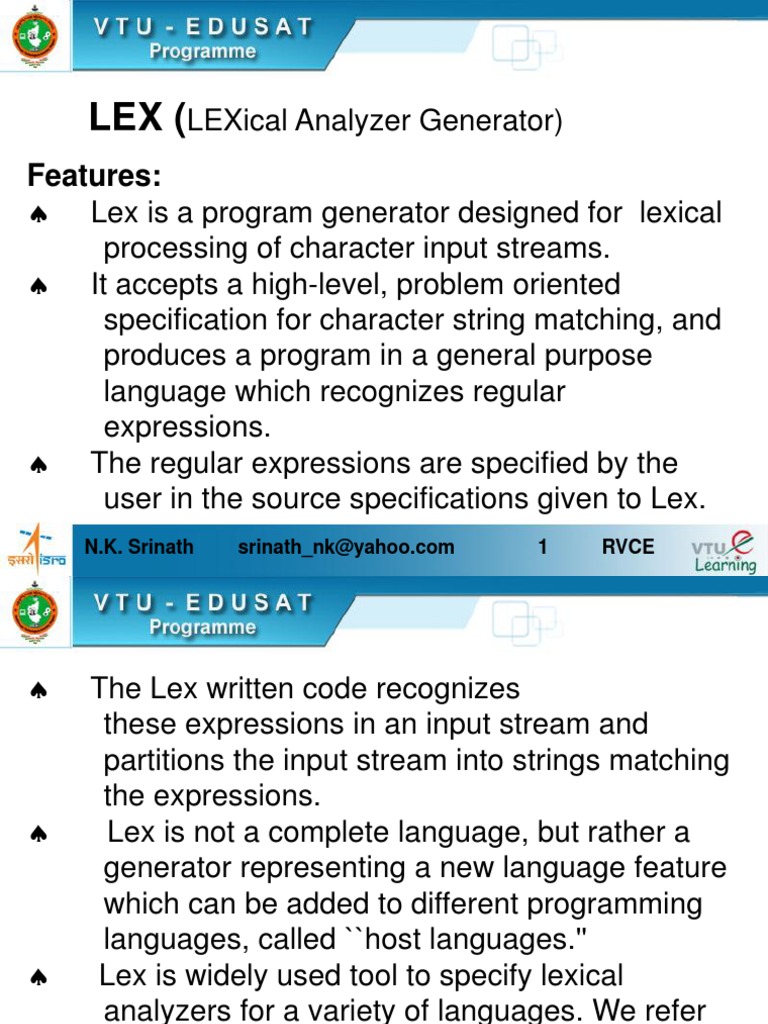 Dr. N.K Shrinath - Lex and Yacc | PDF | Regular Expression | C (Programming Language)