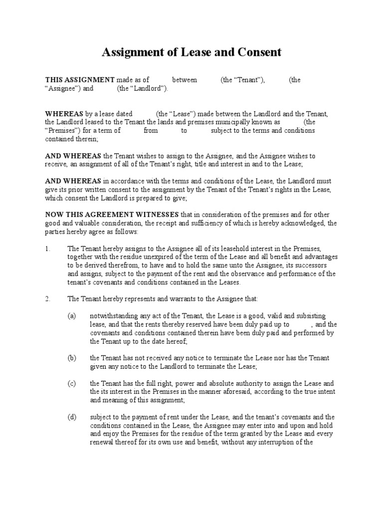 Assignment Agreement With Landlord's Consent | PDF | Lease | Leasehold ...