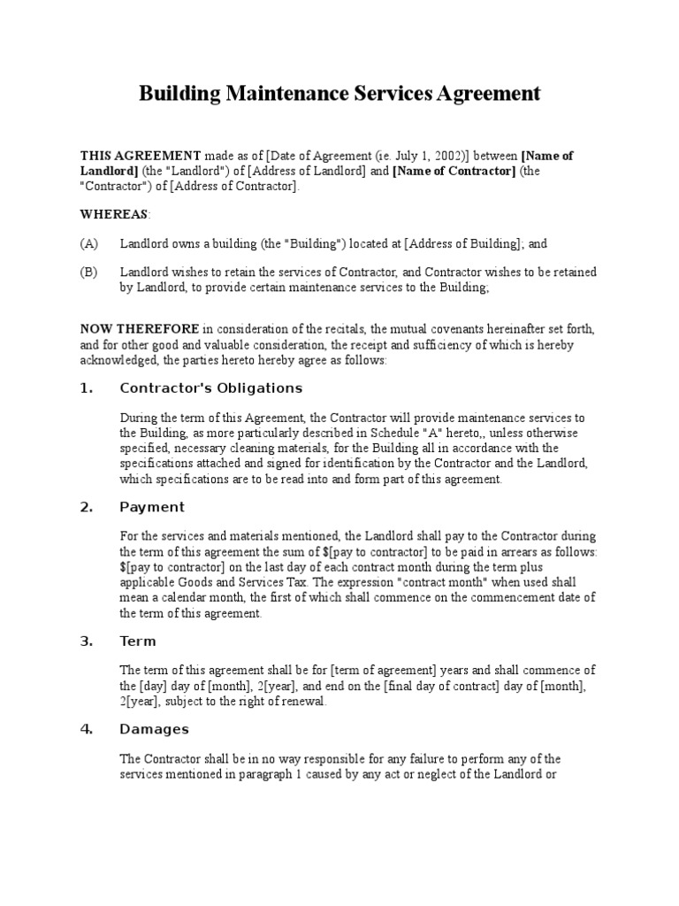 Building Maintenance Services Agreement | PDF | Indemnity | Social ...