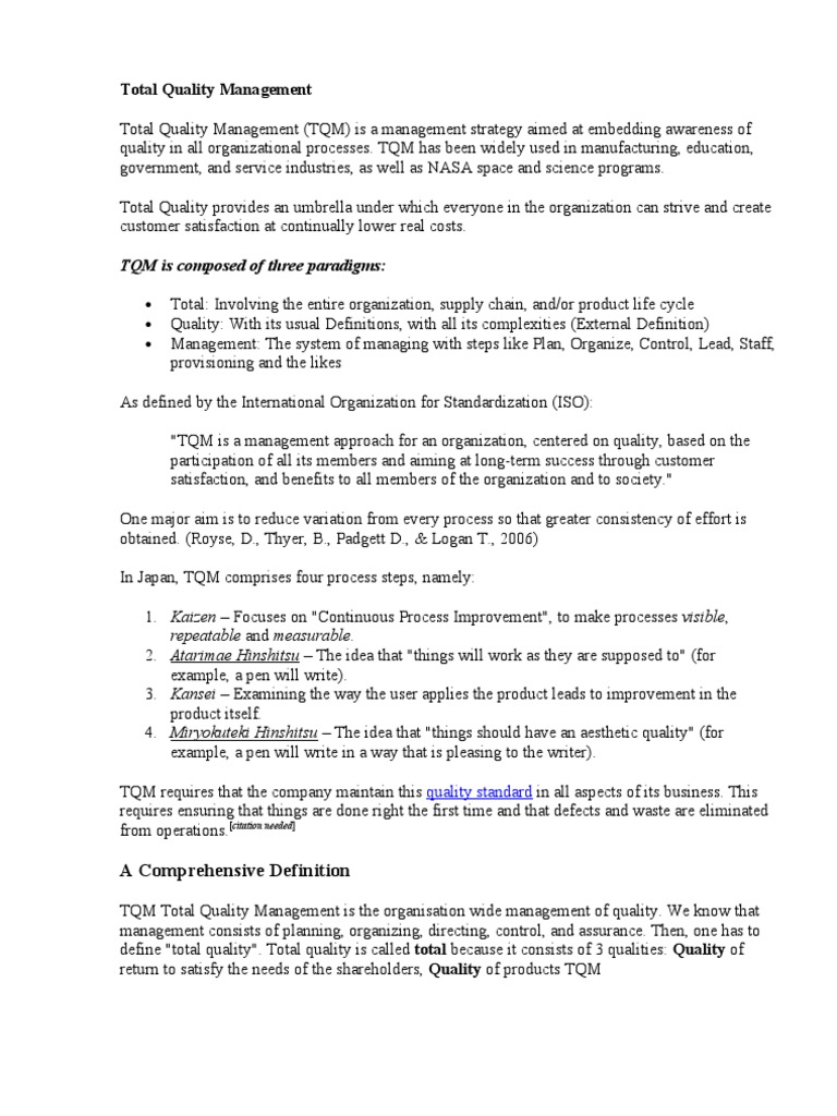 Total Quality Management | PDF