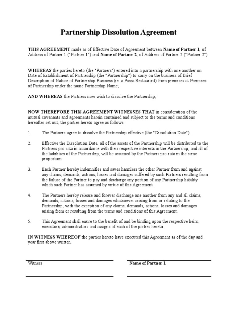 Partnership Dissolution Agreement