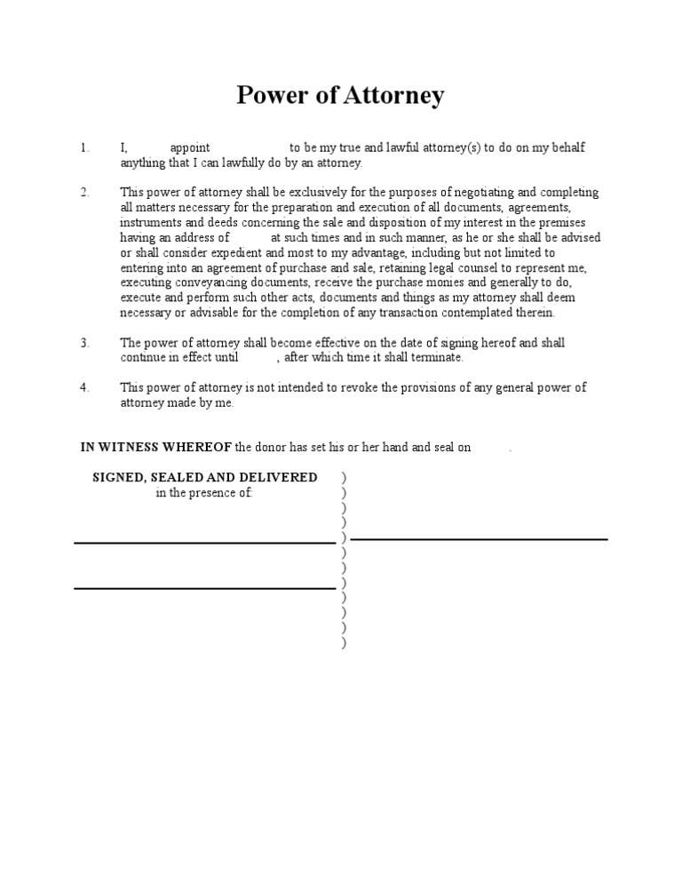 Power of Attorney (Sale of Property) | PDF