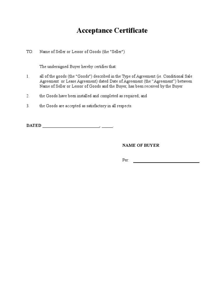 Acceptance Certificate